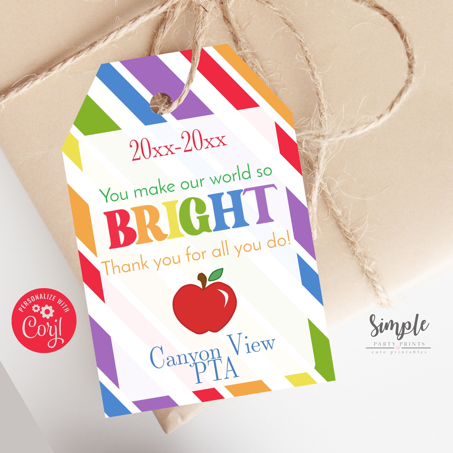 Editable Teacher Appreciation Tags Colorful Themed Tags - Etsy