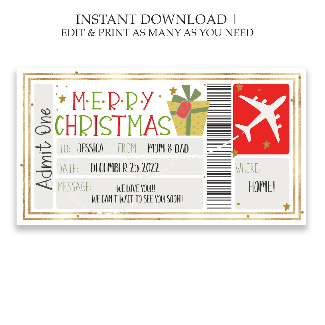 Printable Christmas Boarding Pass Template Surprise Trip - Etsy