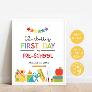 First Day of School Sign, Colorful Printable School Sign, Custom 8x10 ...