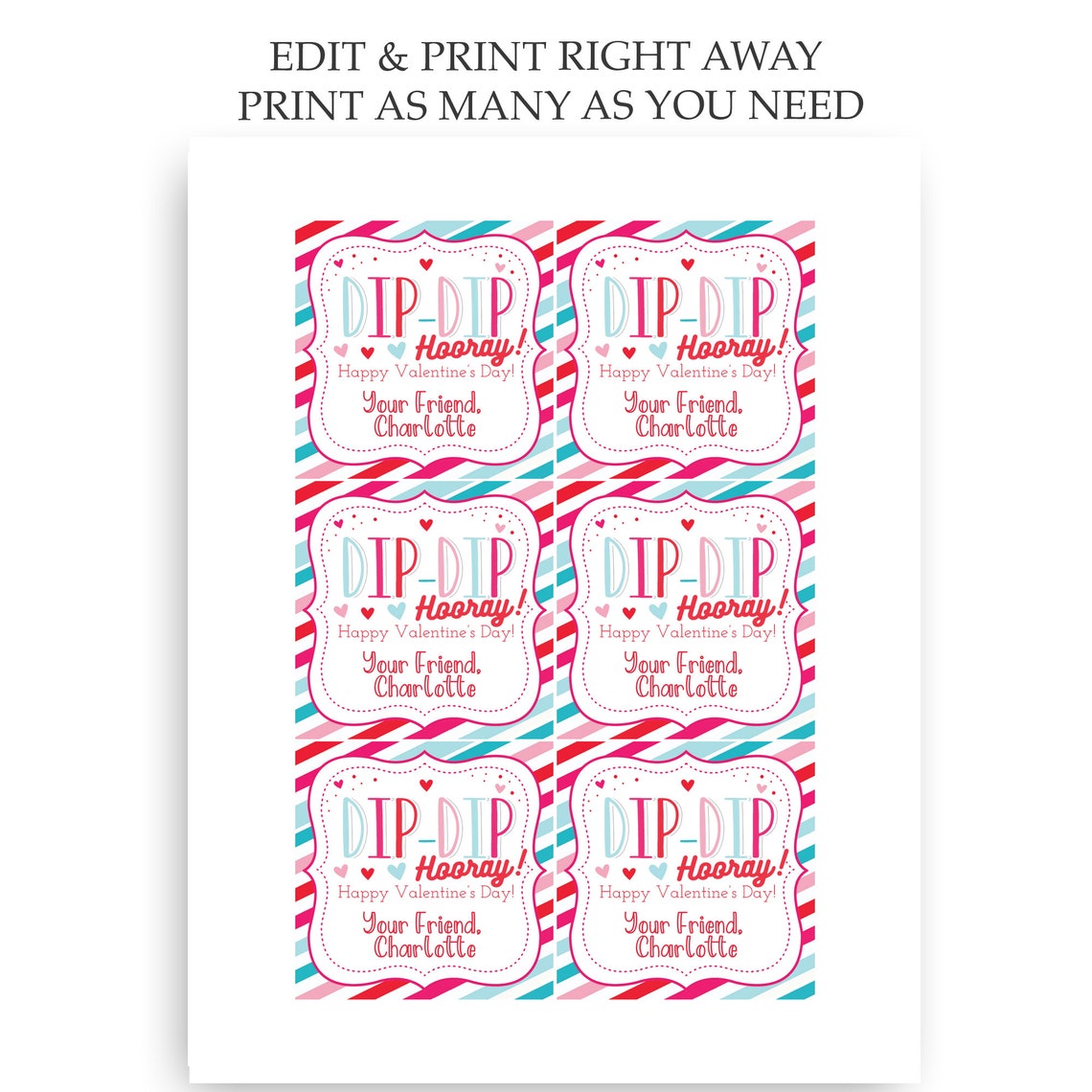 Printable Valentine's Day Fun Dip Candy Tags for Kids Classroom ...