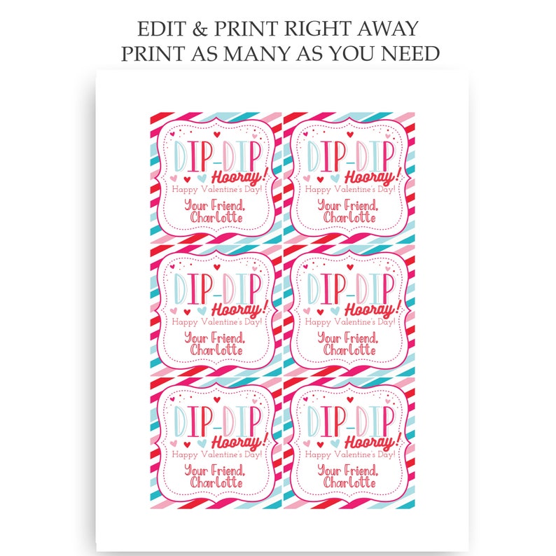 Printable Valentine's Day Fun Dip Candy Tags for Kids - Etsy