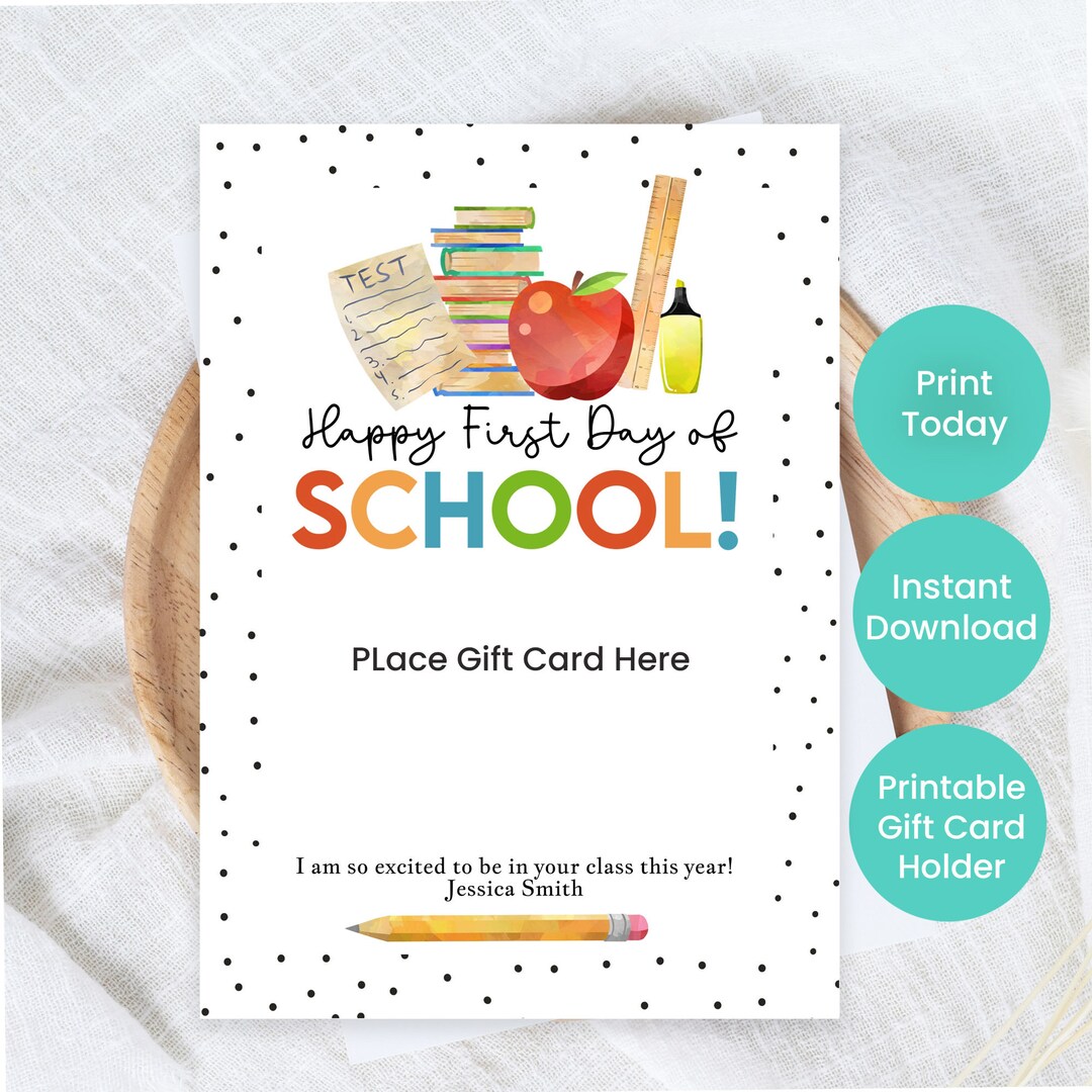 First Day of School Gift Card Holder | Editable Gift Ideas for Teachers ...