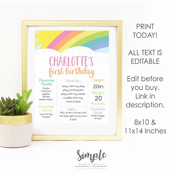 Editable Pastel Rainbow All About Me Poster Board, Girl Birthday ...
