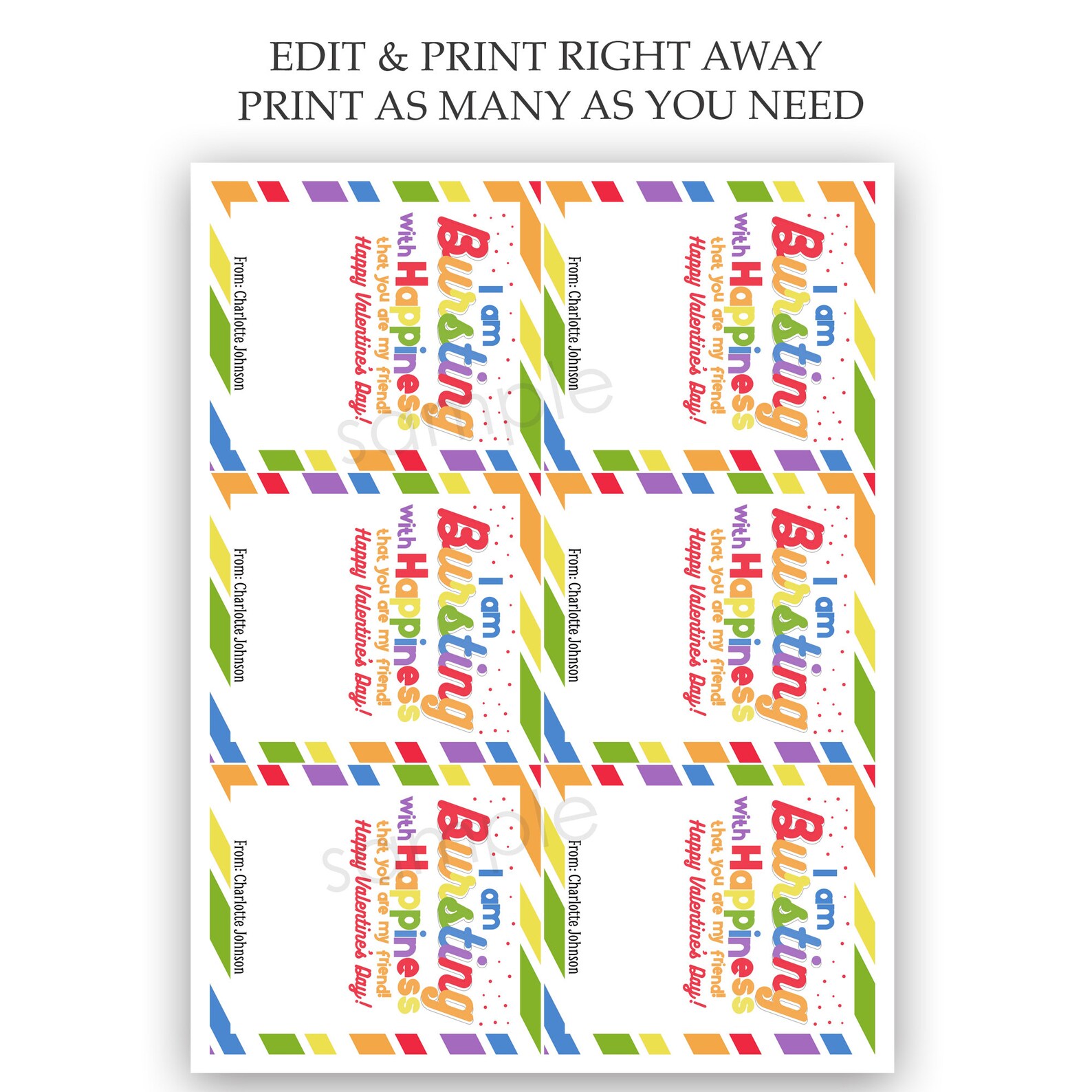 Printable Starburst Valentine Card for Kids Classroom - Etsy