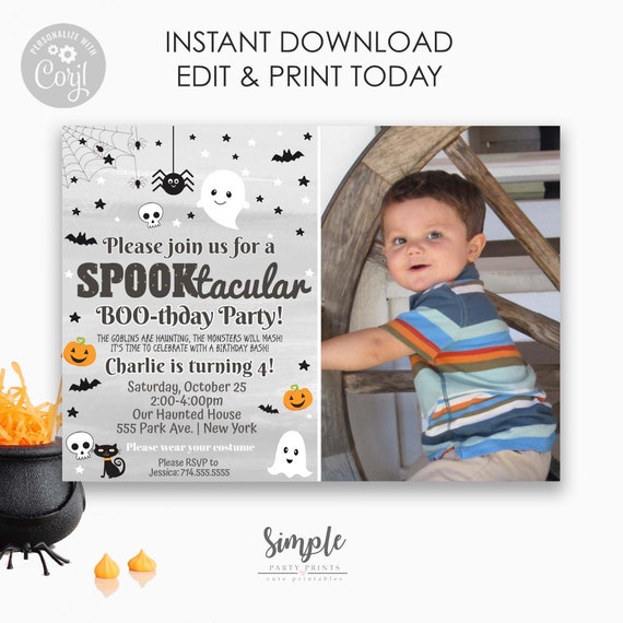 Editable Halloween Birthday Invitation with Picture, Kids Halloween ...