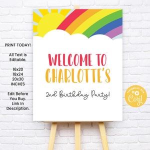 Rainbow Birthday Party Welcome Poster | Bright Rainbow Birthday Easel ...