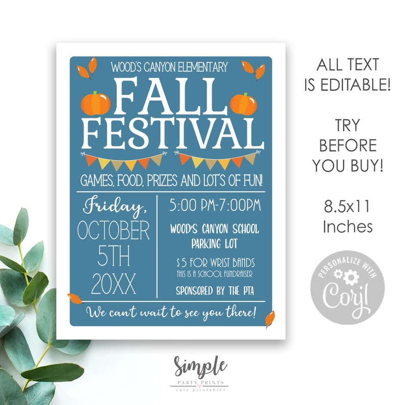Editable Fall Festival Digital Flyer for Pumpkin Patch Party - Etsy