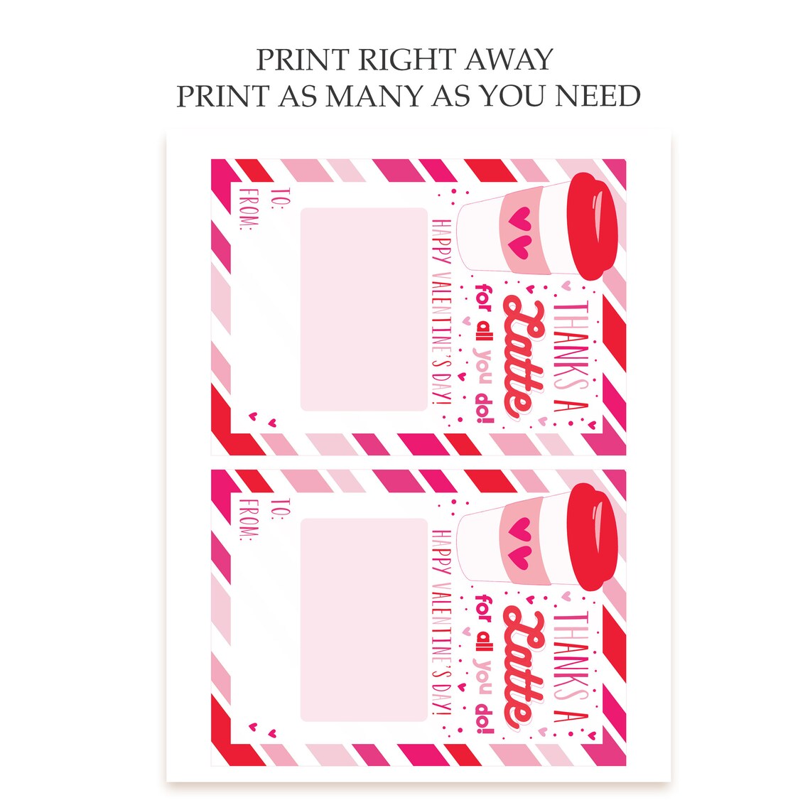 Thanks A Latte Valentines Day Gift Card Holder, Printable Valentine's ...