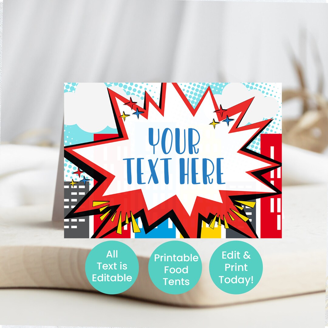 Superhero Food Labels Template - Printable Birthday Party Decorations ...