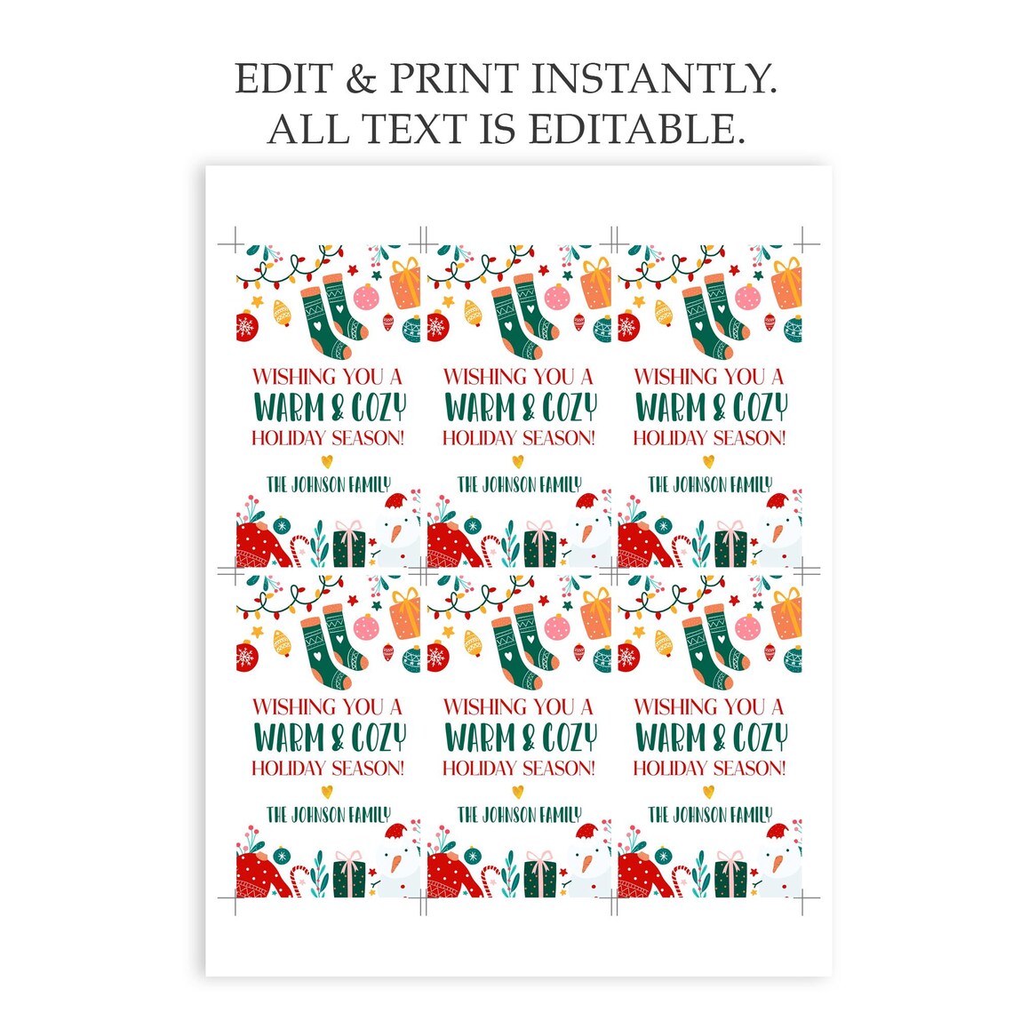 Printable Holiday Gift Tag | Editable Warm & Cozy Christmas Label ...