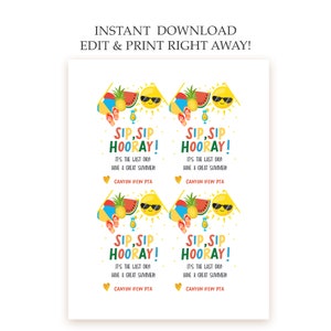 Sip Sip Hooray Appreciation Printable Tag, Printable Thank You Gift ...