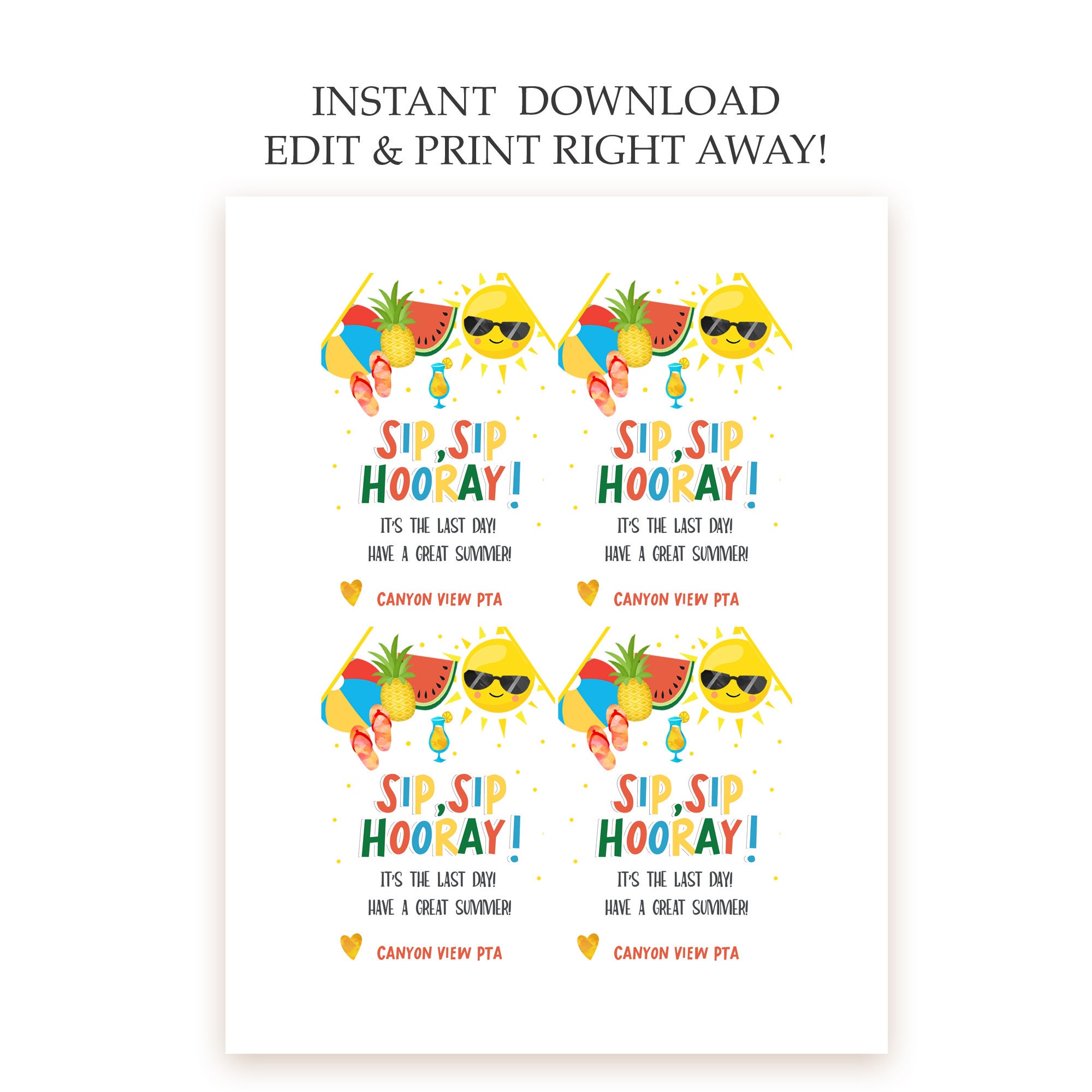 Sip Sip Hooray Appreciation Printable Tag, Printable Thank You Gift ...