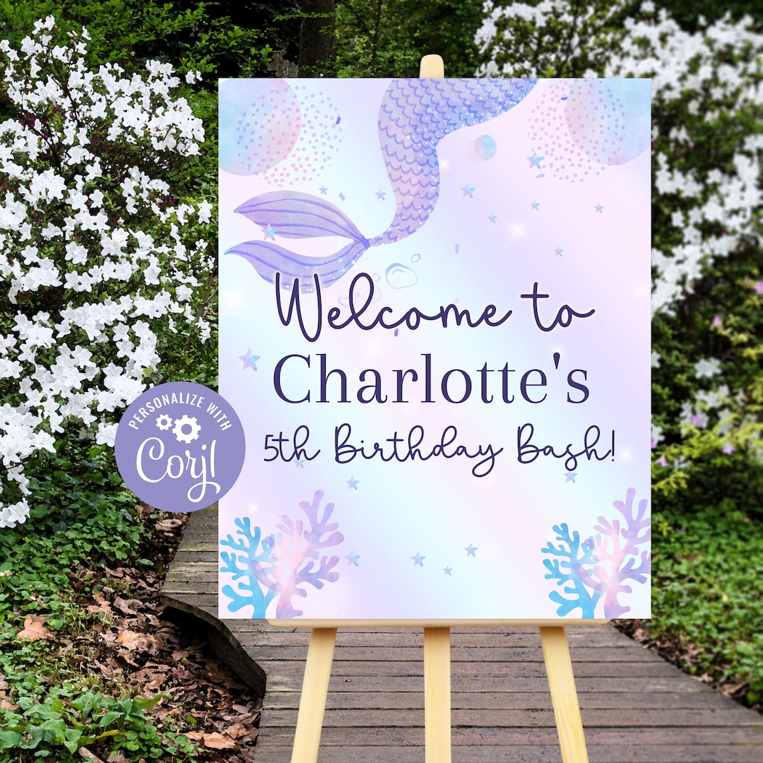 Editable Mermaid Birthday Sign Template | Printable Mermaid Party ...
