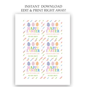 Printable Happy Easter Gift Tag, Easter Basket Favor Tags, Personalize ...