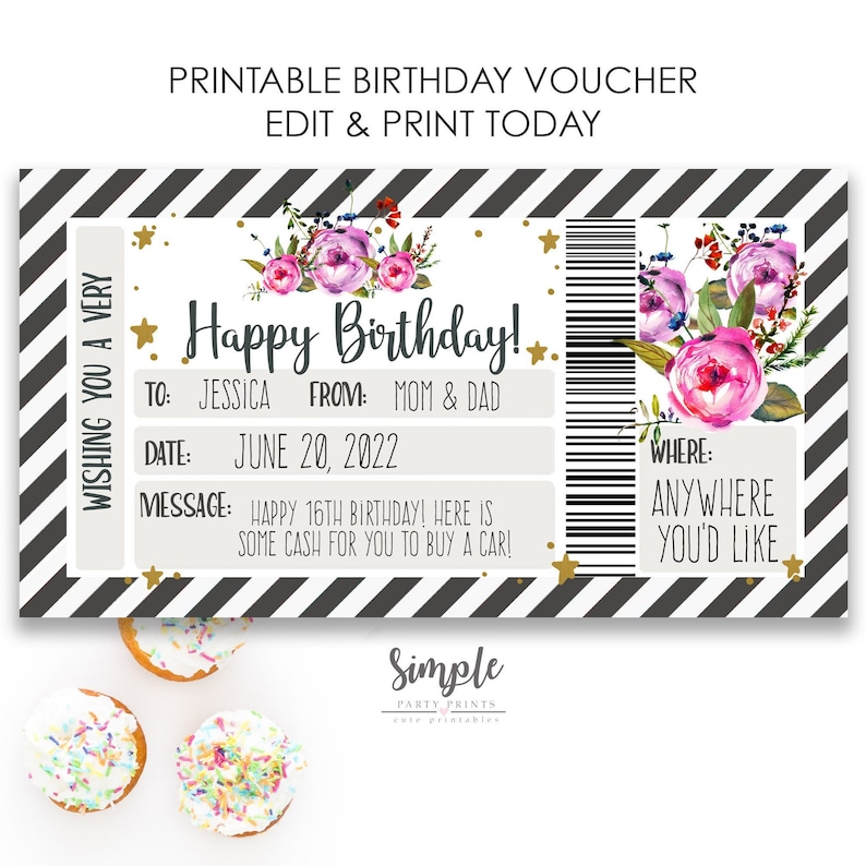 Editable Birthday Gift Voucher, Printable Bday Certificate Template ...