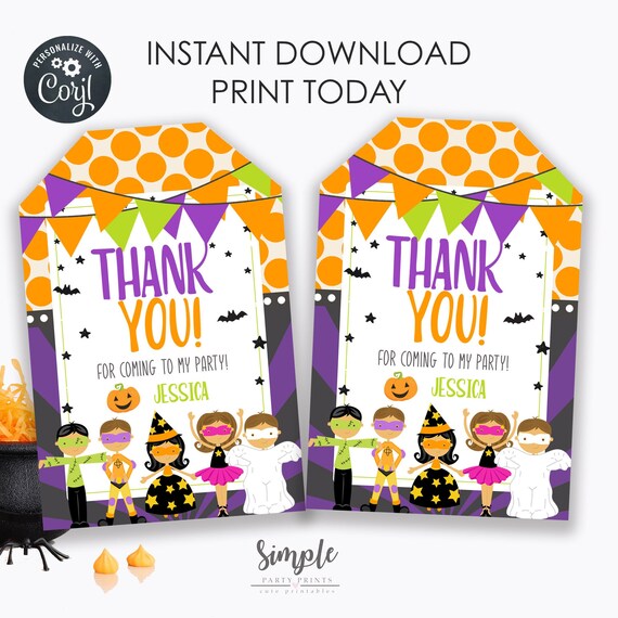 Editable Halloween Birthday Thank You Tag, Printable Halloween Goodie ...