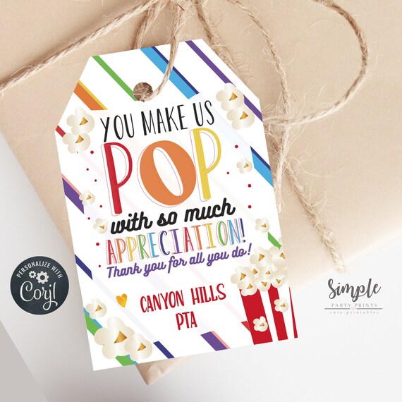 Printable Teacher Appreciation Popcorn Tags, Cute Poppin By Thank You ...