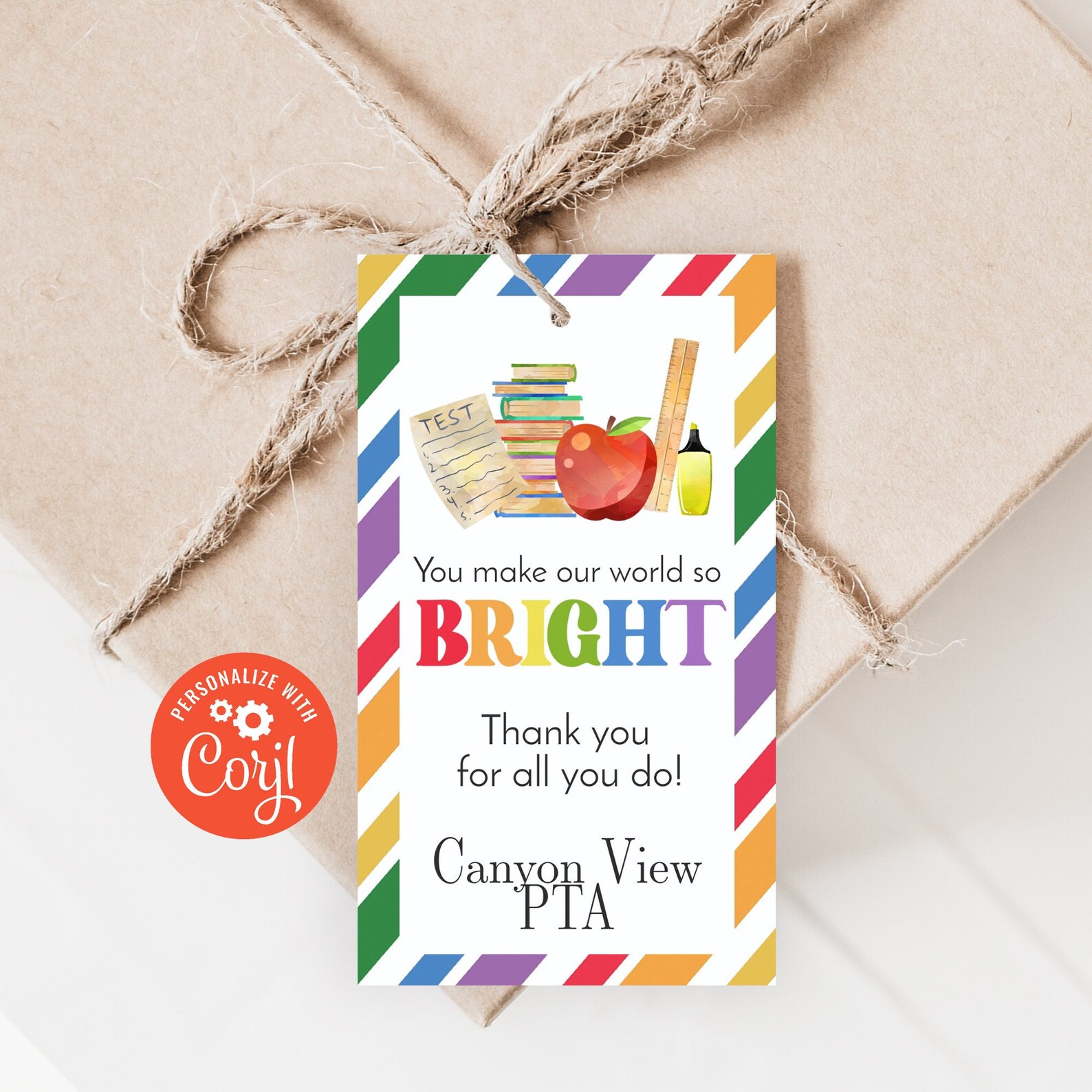 Editable Teacher Appreciation Tags, Colorful Themed Tags, Printable ...