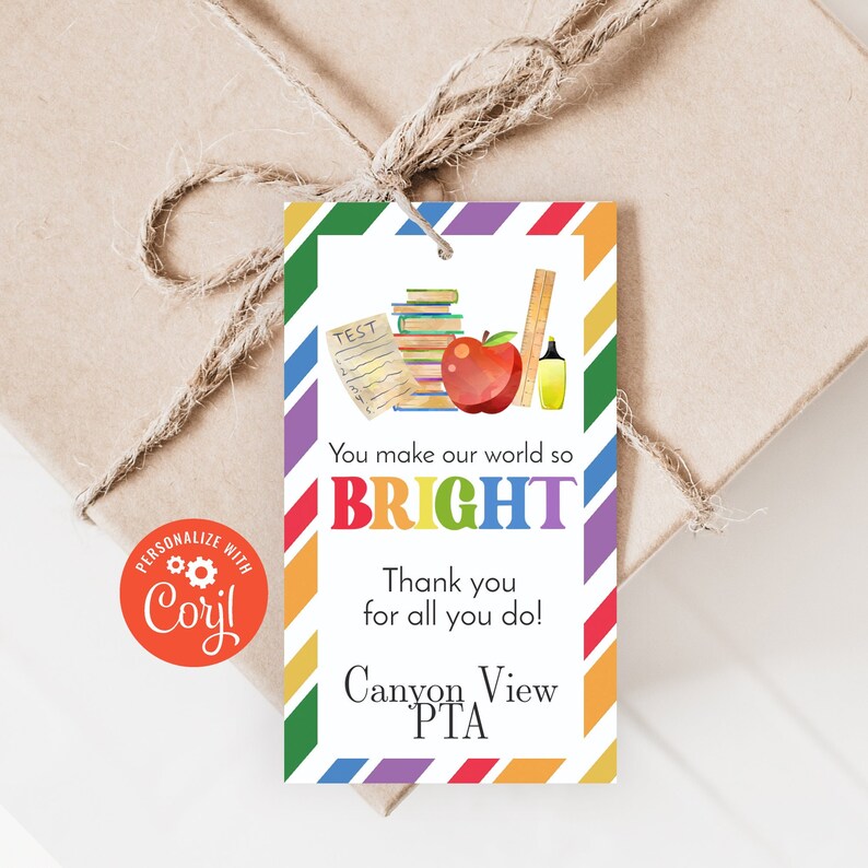 Editable Teacher Appreciation Tags, Colorful Themed Tags, Printable ...