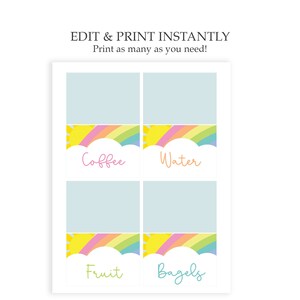 Editable Pastel Rainbow Food Tent Cards, Personalized Pastel Rainbow ...
