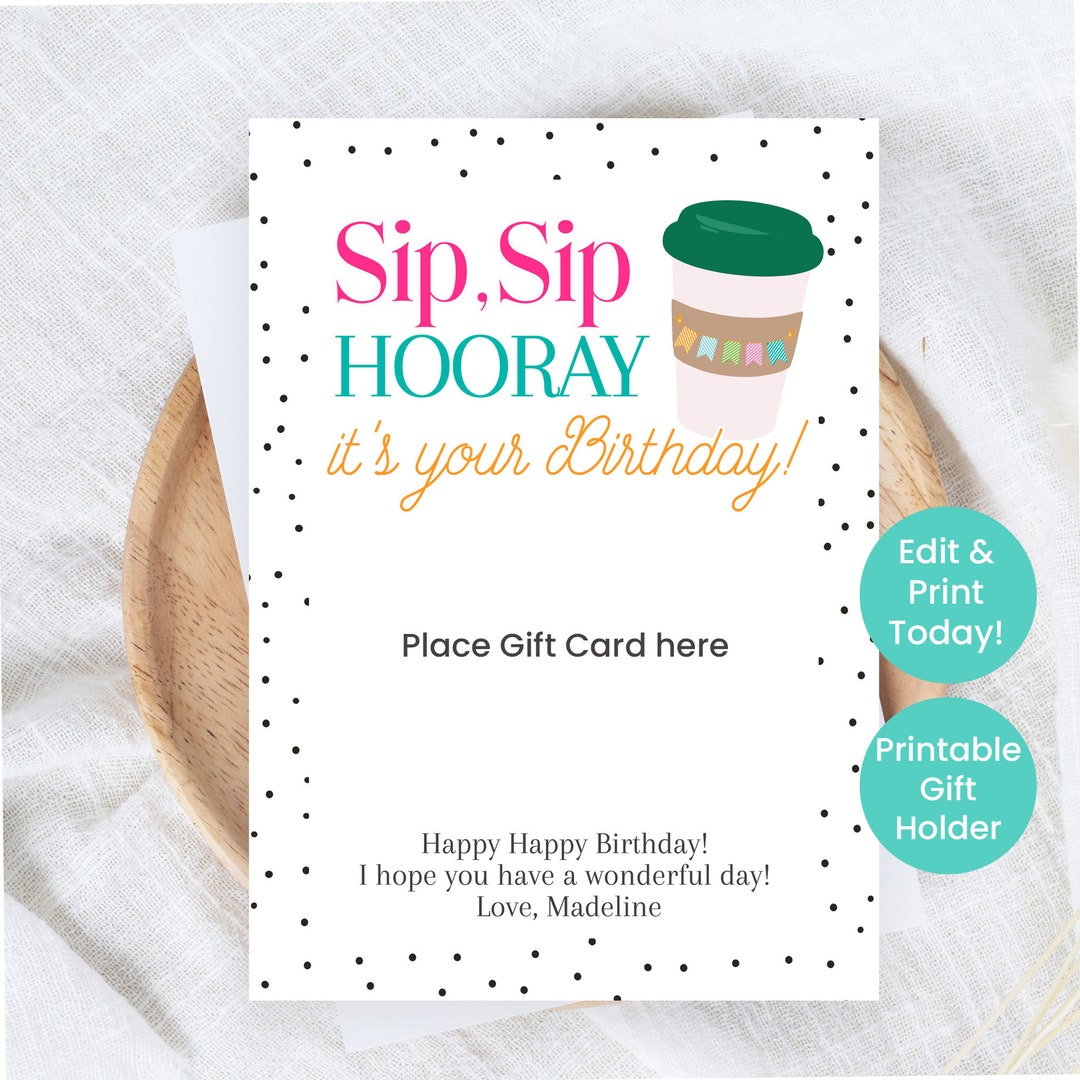 Happy Birthday Gift Card Holder, Editable Bday Printable Gift Cards ...