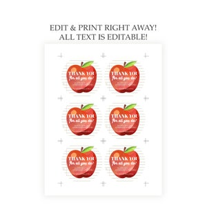 Teacher Appreciation Week Tags, Printable Circle Apple Thank You Favor ...