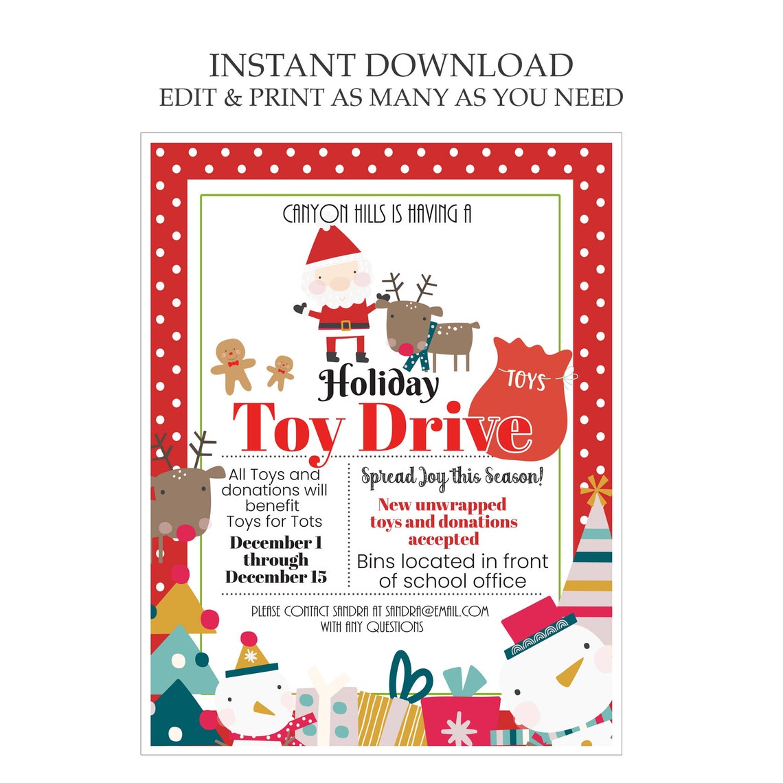 Editable Holiday Toy Drive Flyer Template Digital Download - Etsy
