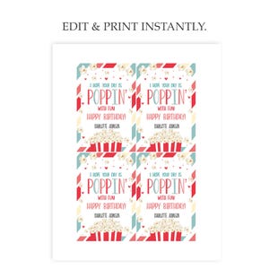 Popcorn Happy Birthday Tags | Printable Poppin With Fun Gift Labels ...