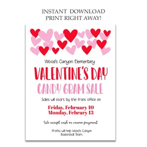 Editable Valentine's Day Candy Gram Flyer, Printable Fundraiser Flyer ...