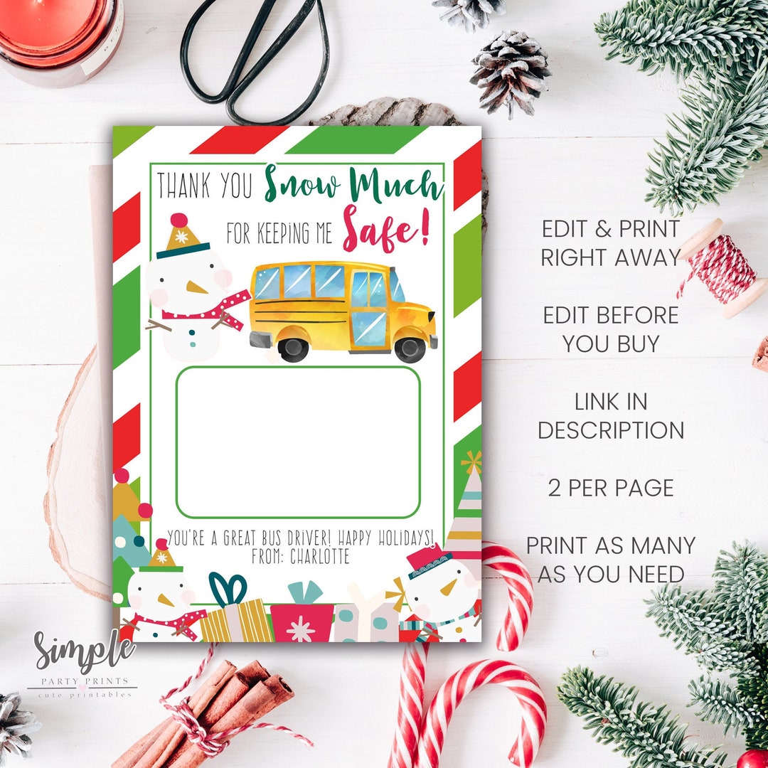 Printable Holiday Gift Card Holder for A Bus Driver, Christmas Gifts ...