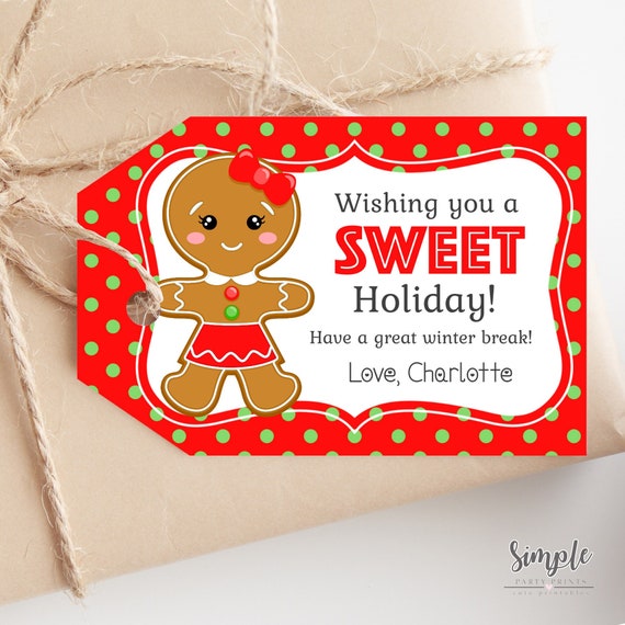 Gingerbread Man Printable Gift Tags, Girl Holiday Tags, Christmas ...