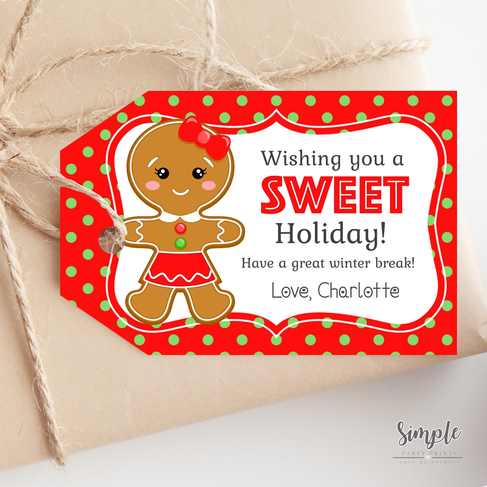 Gingerbread Man Printable Gift Tags, Girl Holiday Tags, Christmas ...