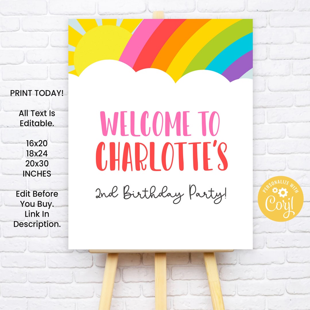 Rainbow Birthday Party Welcome Poster Bright Rainbow Birthday Easel ...