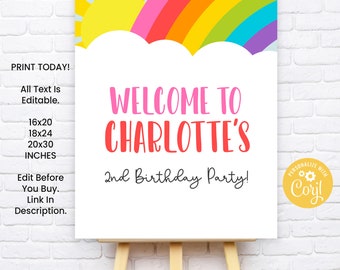 PERSONALISED Rainbow Girls Birthday Sign DIGITAL DOWNLOAD, Birthday ...