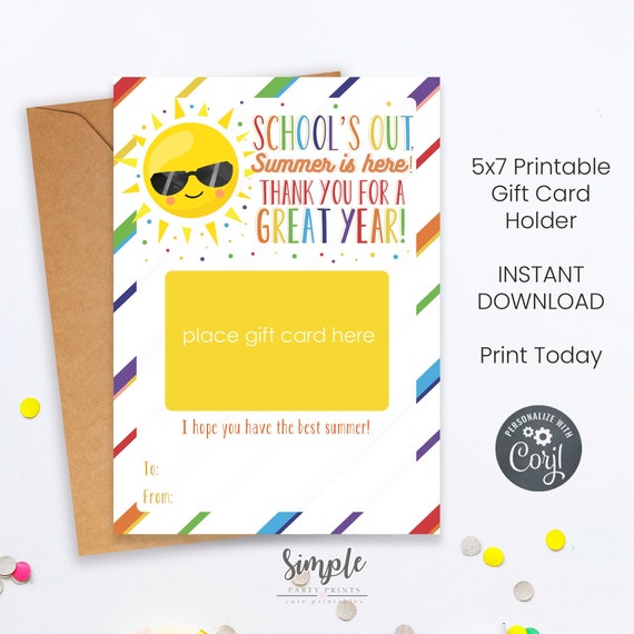 Instant Download Printable End of the Year Gift Card Holder for ...