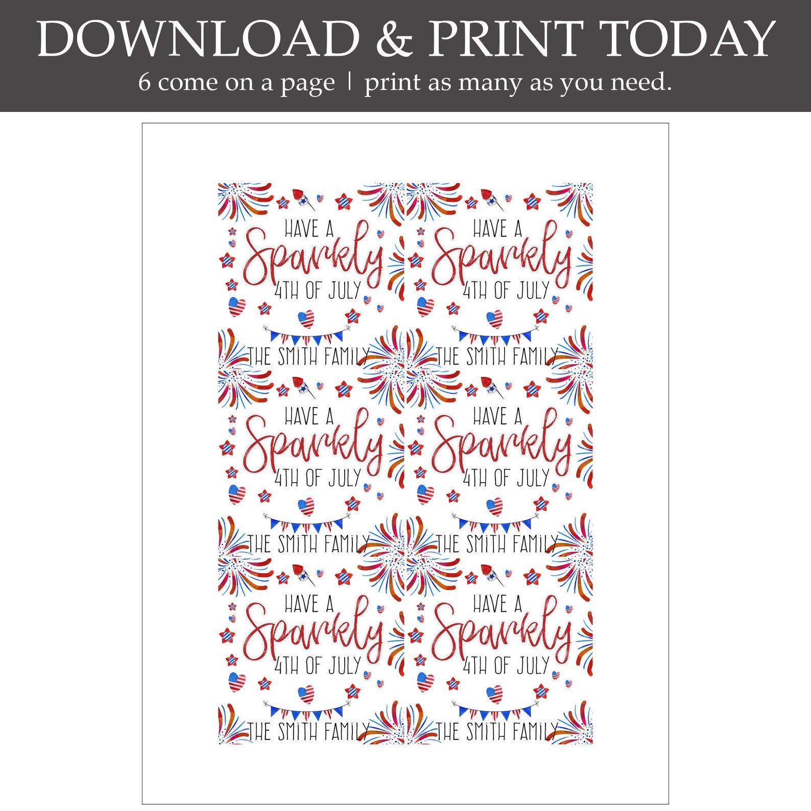 Editable 4th of July Gift Tags Have a Sparkly Fourth of July - Etsy