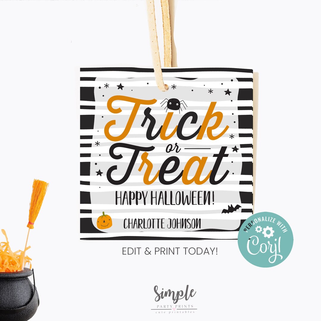 Editable Halloween Trick or Treat Tags, Printable Happy Halloween Tags ...
