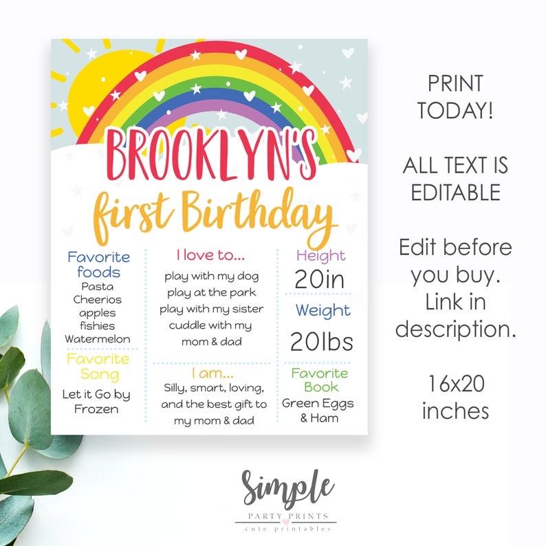 Editable Rainbow Milestone Poster Board 16x20 Rainbow All - Etsy