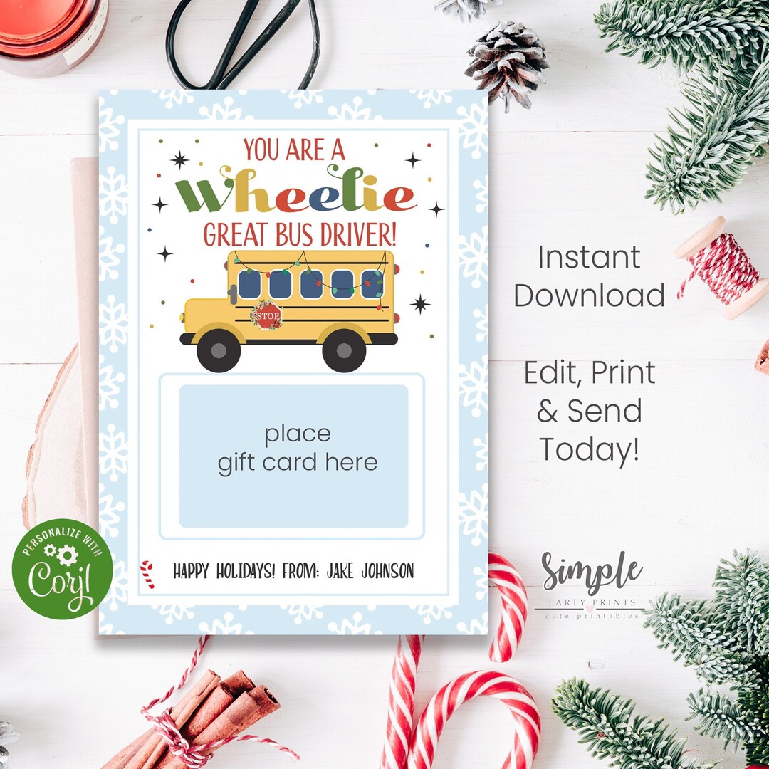 Editable School Bus Driver Gift Card Holder, Printable Christmas Gifts ...