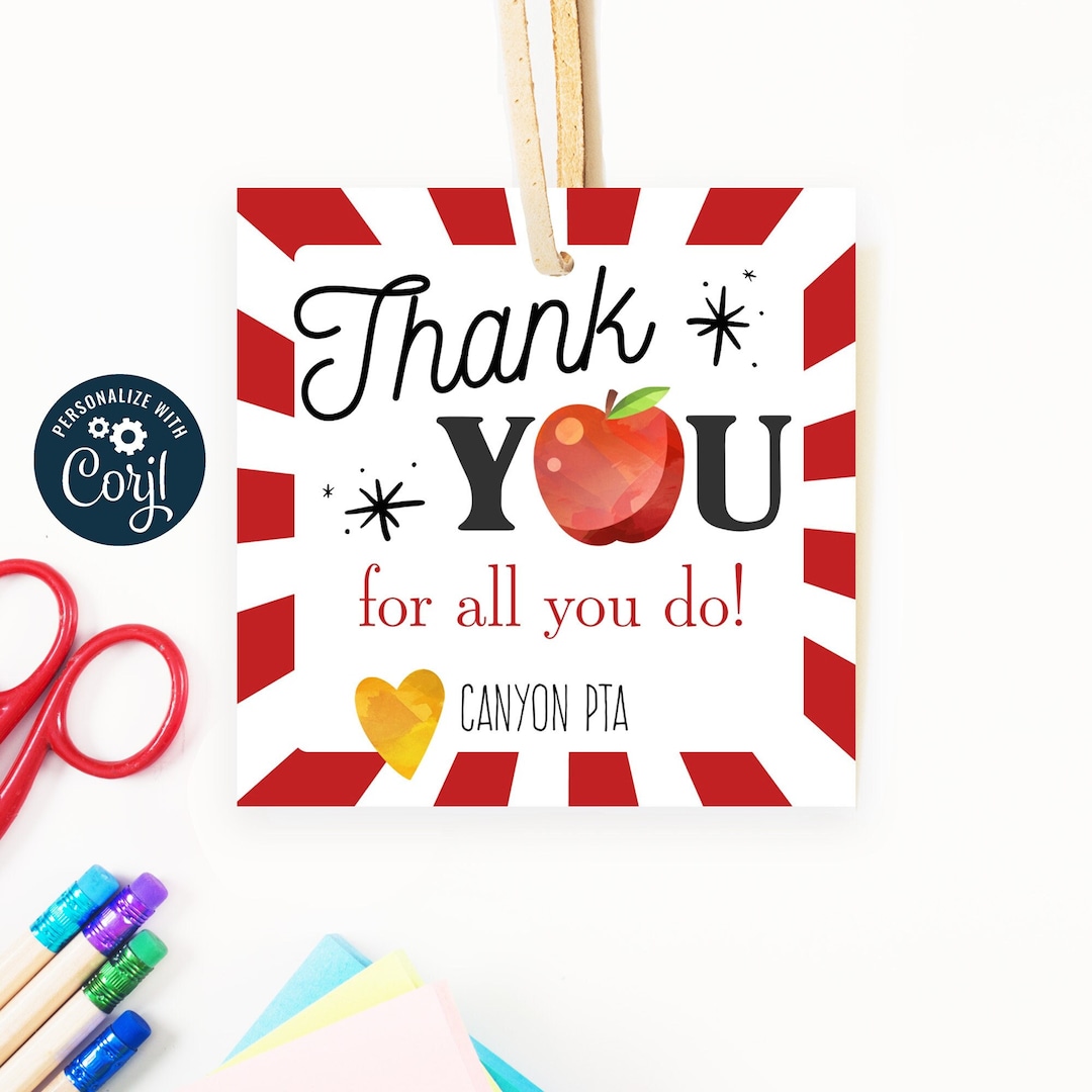 Printable Thank You Gift Tag for Teachers, PTA PTO Gift, Editable End ...