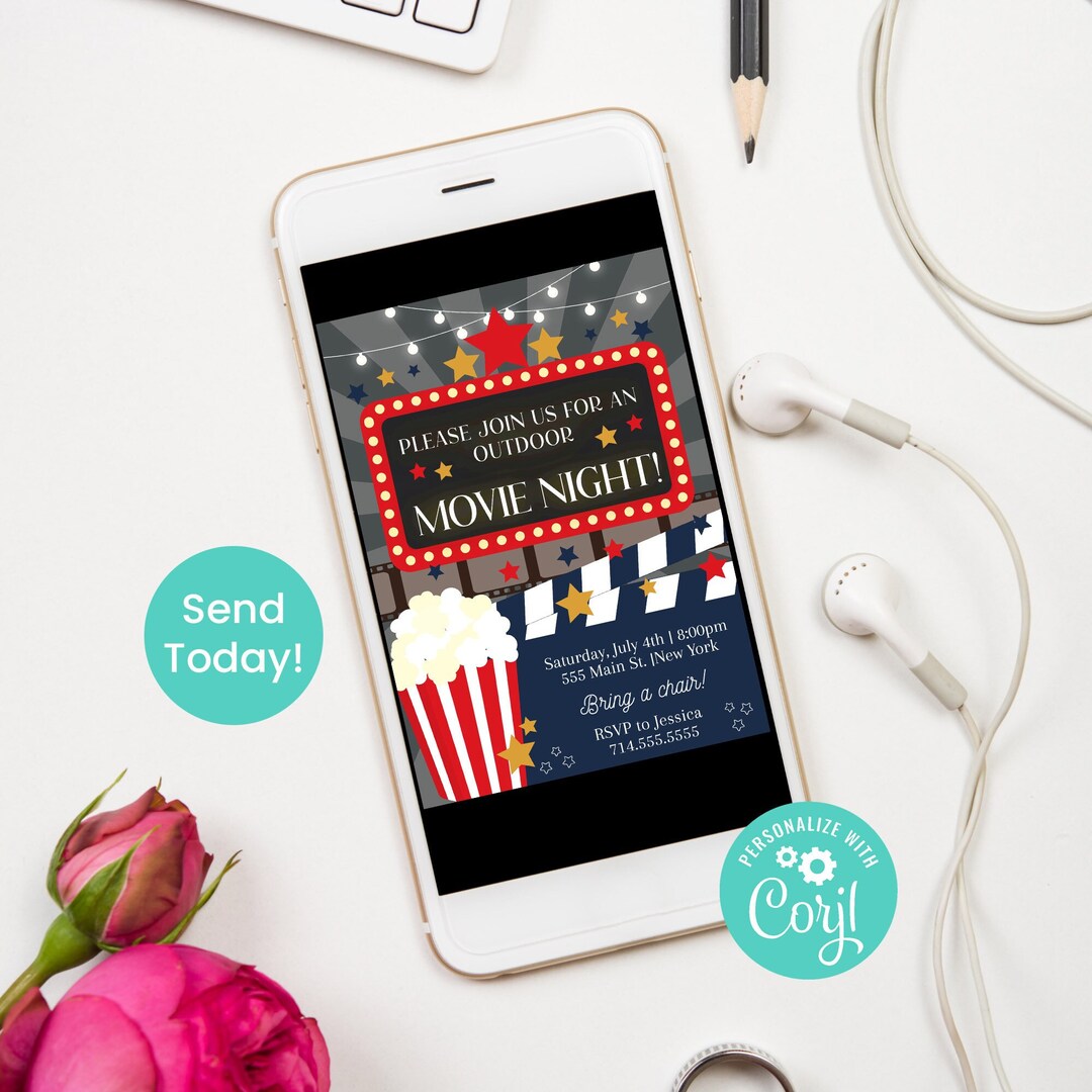 Editable Movie Night Invite | Outdoor Movie Night Digital Invitation ...