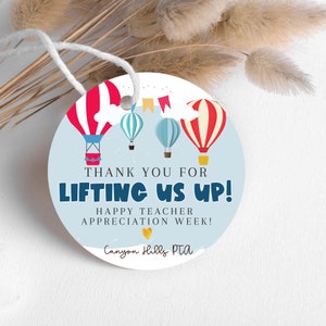 Hot Air Balloon Teacher Appreciation Labels | Printable Circle Thank ...