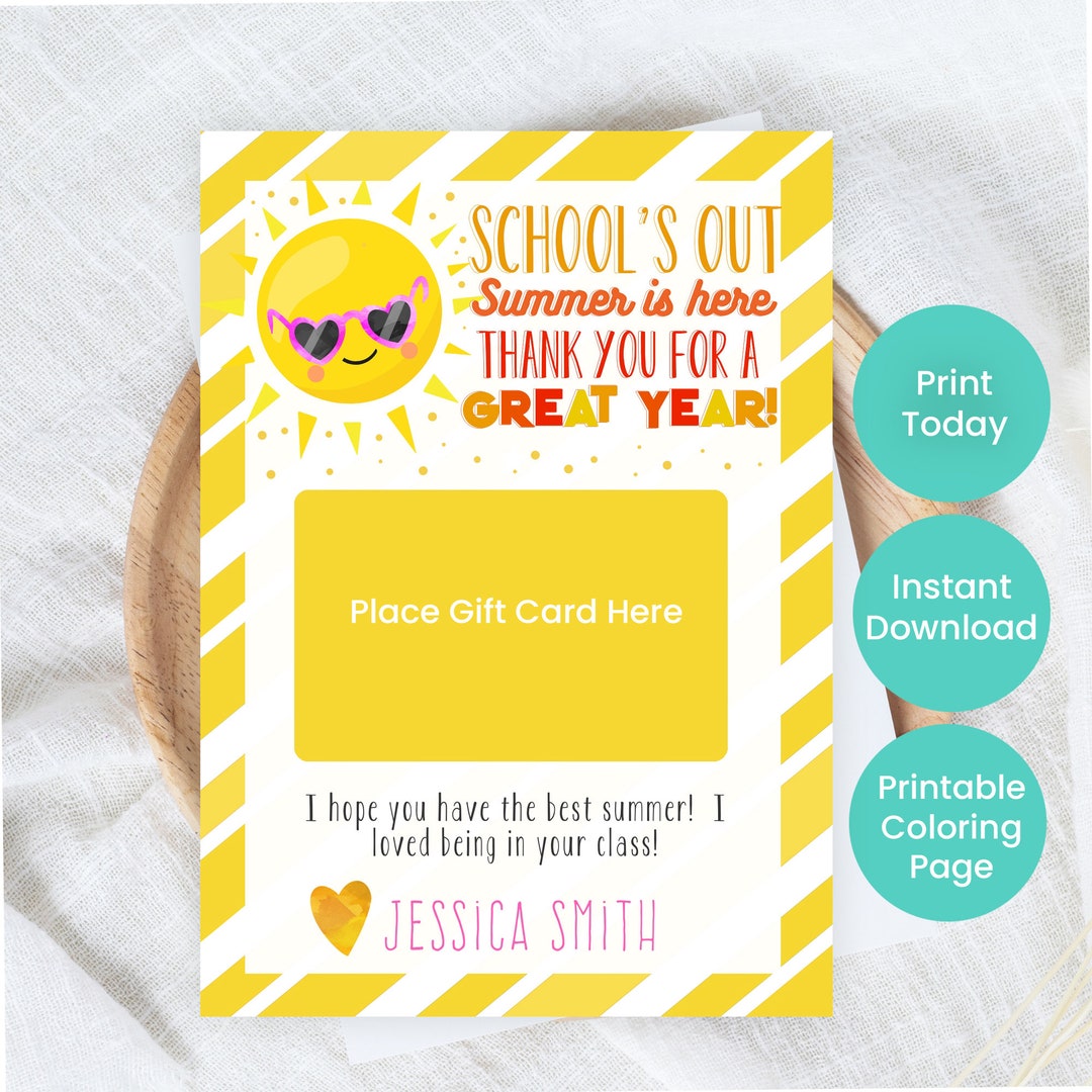 Printable End of the School Year Gift Card Holder Template, Summer is ...