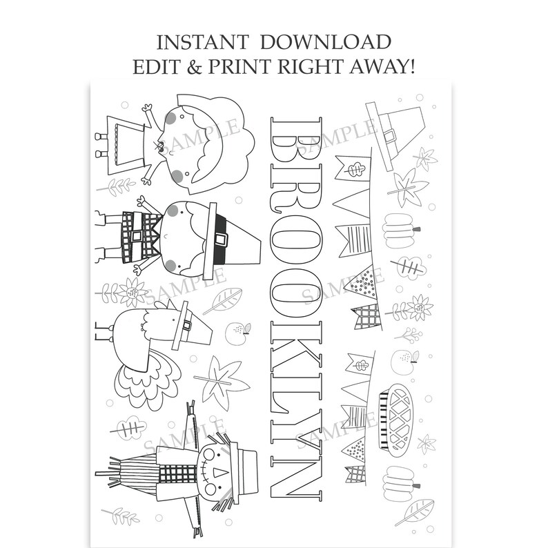 Editable Thanksgiving Coloring Page Printable Fall Harvest Color Pages ...