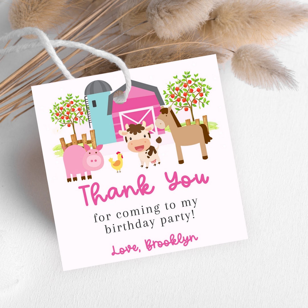 Pink Barnyard Birthday Party Favor Tags | Editable Petting Zoo Birthday ...