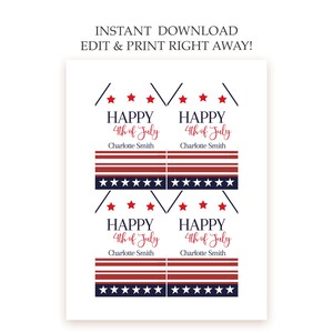 Editable 4th of July Tags, Happy Fourth of July Label, Tags for Cookies ...