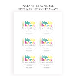Happy Birthday Sticker Tags | Printable Circle Hip Hip Hooray It's Your ...