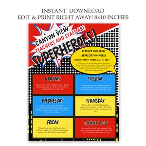Editable Superhero Flyer, Teacher Appreciation Instructions Flyers ...