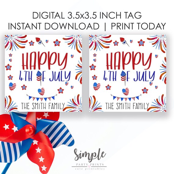 Editable 4th of July Tags, Happy Fourth of July Label, Tags for Cookies ...