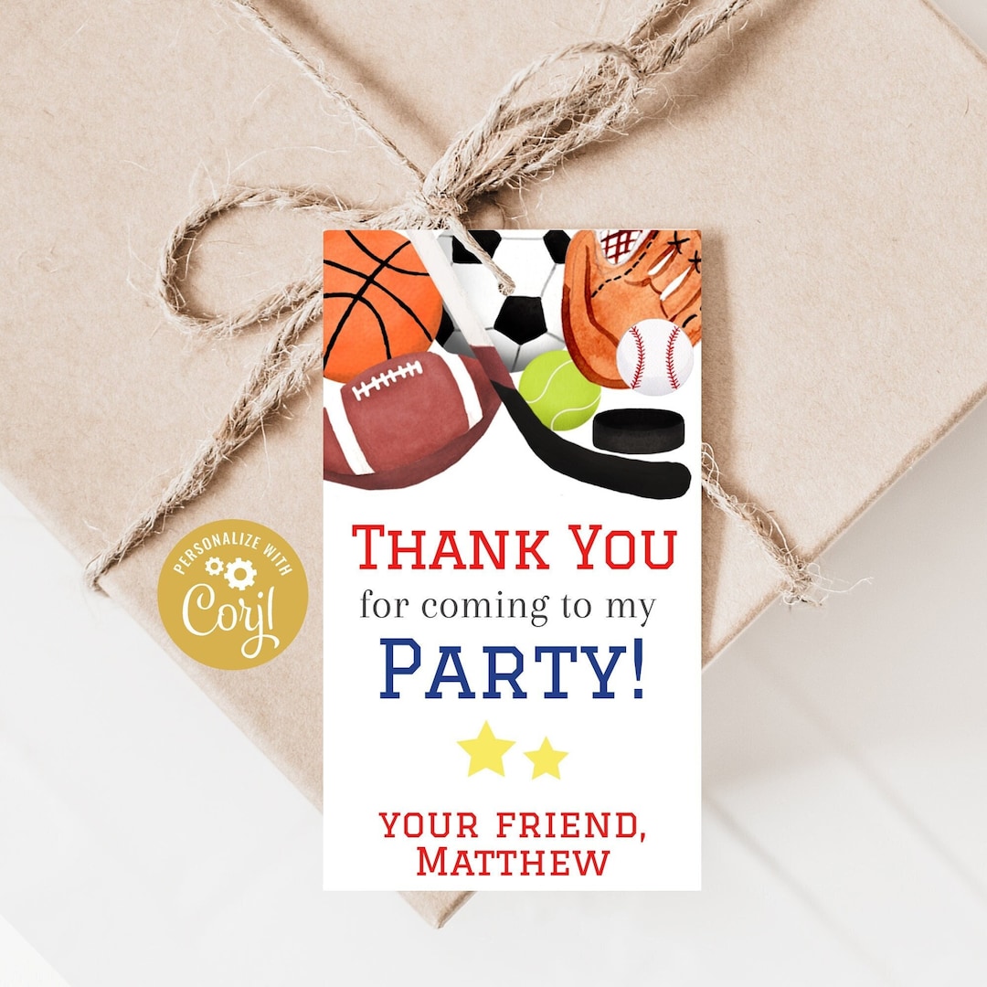 Printable All-star Sports Thank You Tags, Sports Themed Birthday Party ...